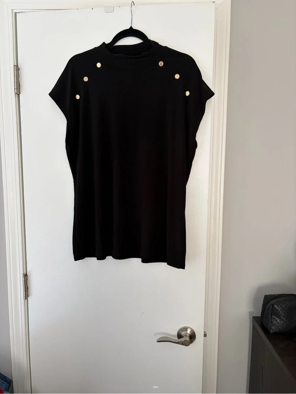 Anne Klein | Tops | Anne Klein Black Shortsleeve Top With Gold Buttons ...